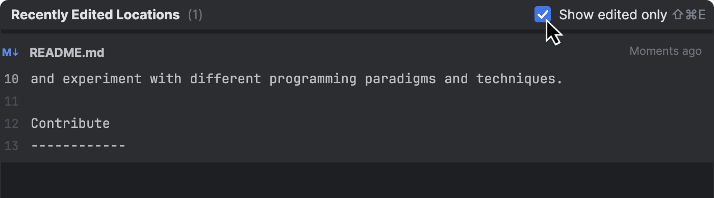 Recent files and changes | IntelliJ IDEA Documentation
