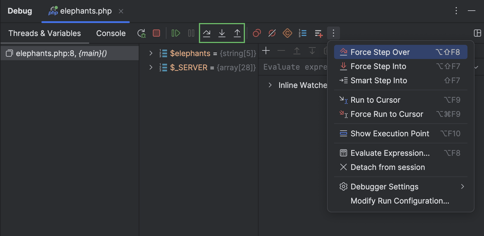 Step through the program | PhpStorm Documentation