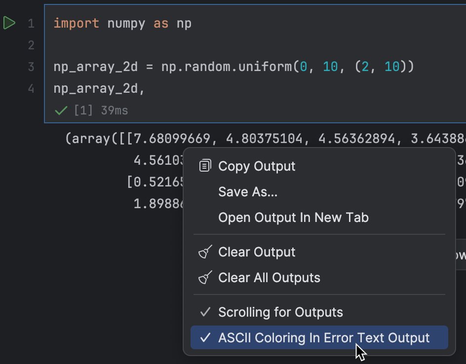 Work with outputs | PyCharm Documentation
