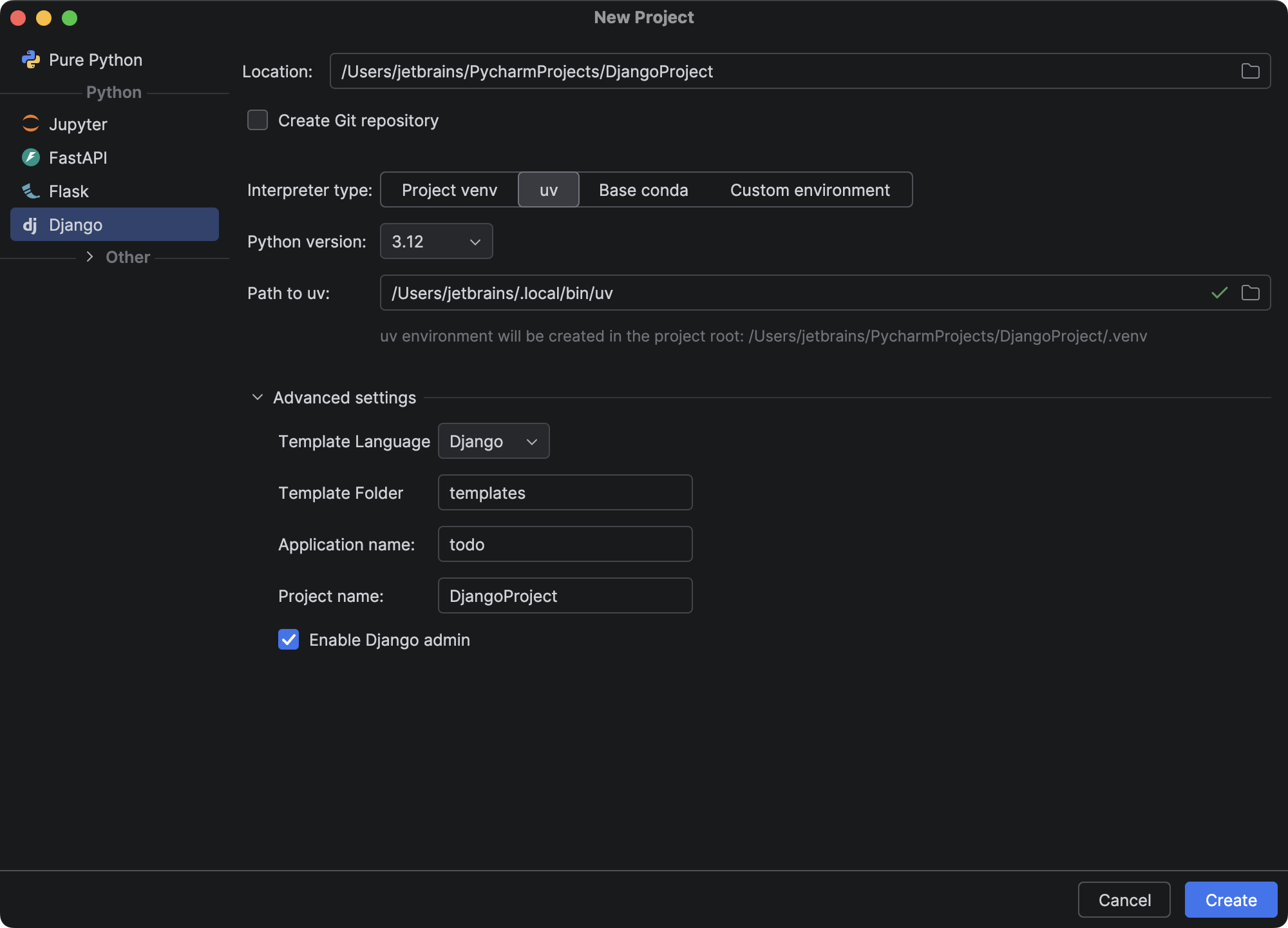 创建 Django 项目 | PyCharm 文档