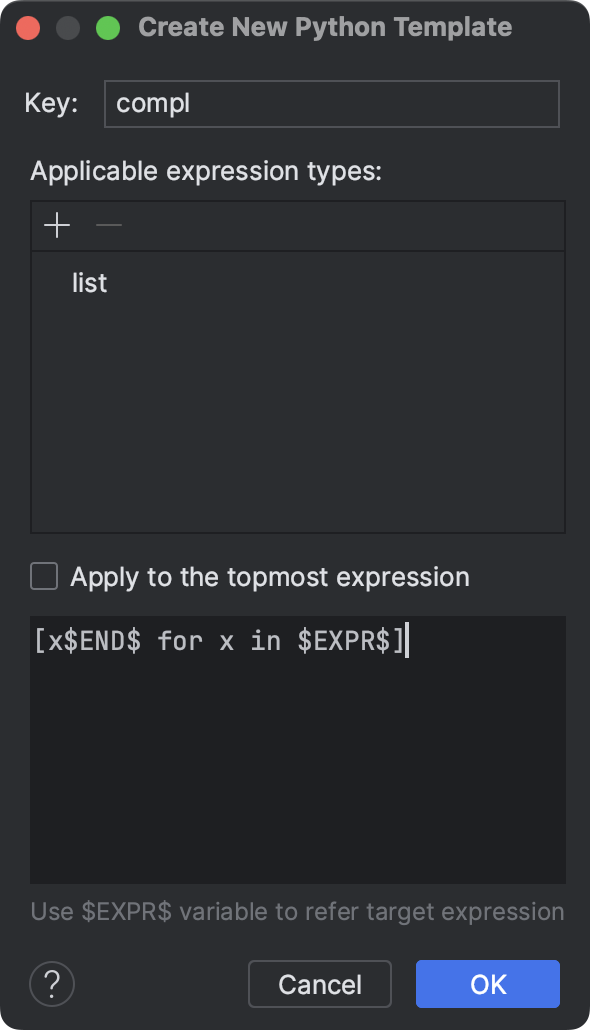 Postfix completion | PyCharm Documentation