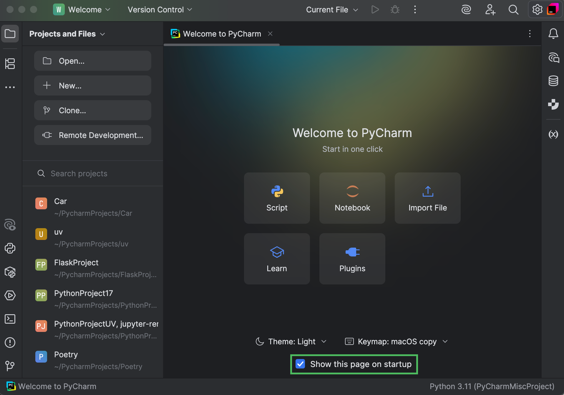 欢迎屏幕 | PyCharm 文档