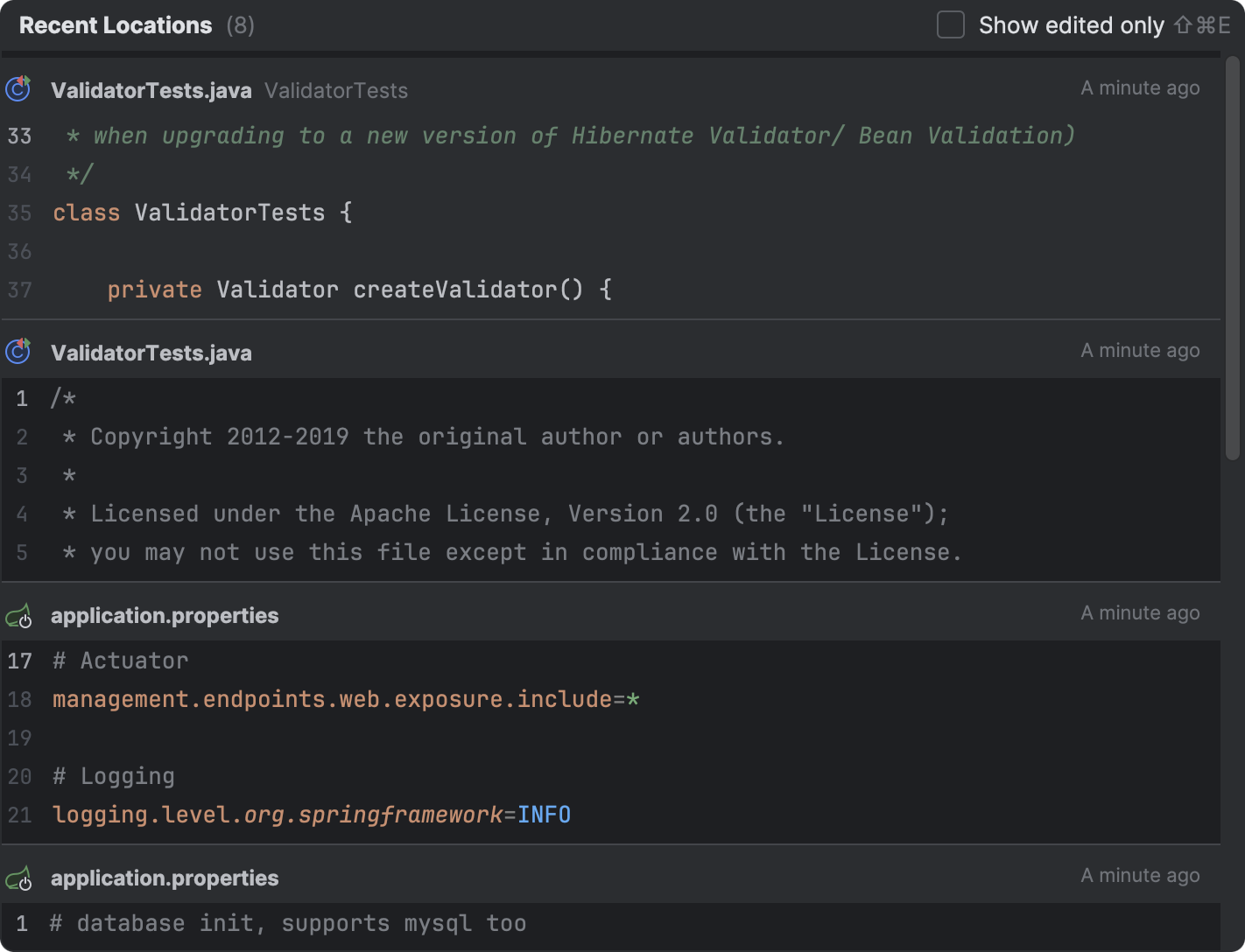 Recent files and changes | IntelliJ IDEA Documentation