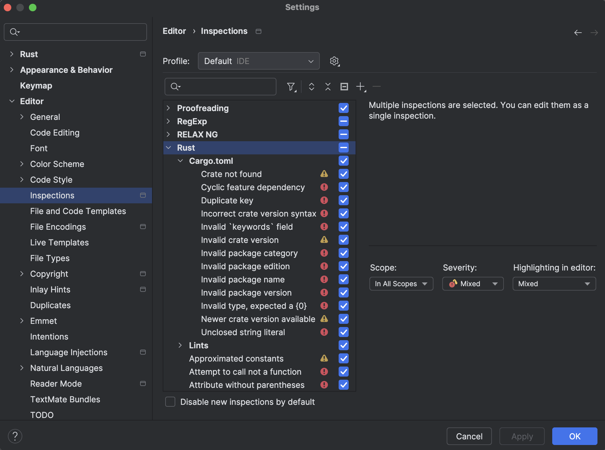 Code inspections | RustRover Documentation