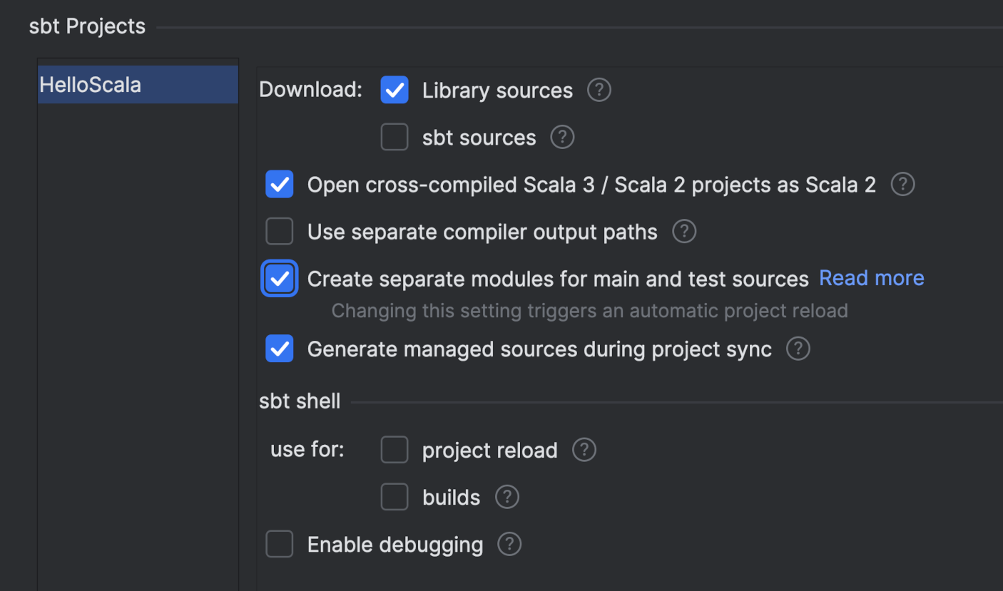 Separate main and test modules in sbt | IntelliJ IDEA Documentation