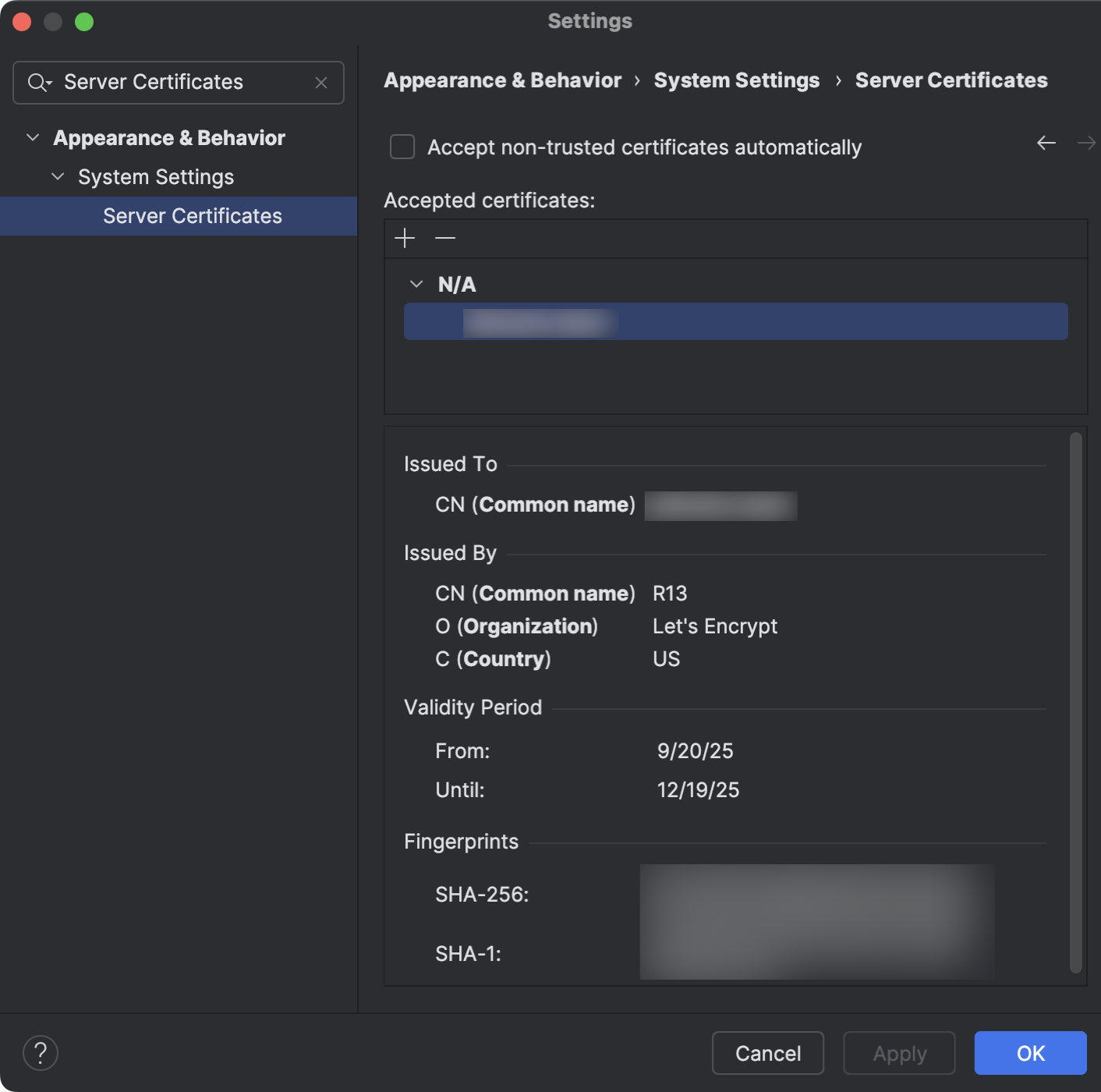 Server Certificates | PyCharm Documentation