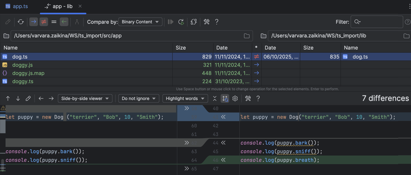 Compare files, folders, and text sources | WebStorm Documentation