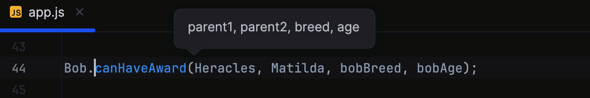 Viewing method parameter information | WebStorm Documentation