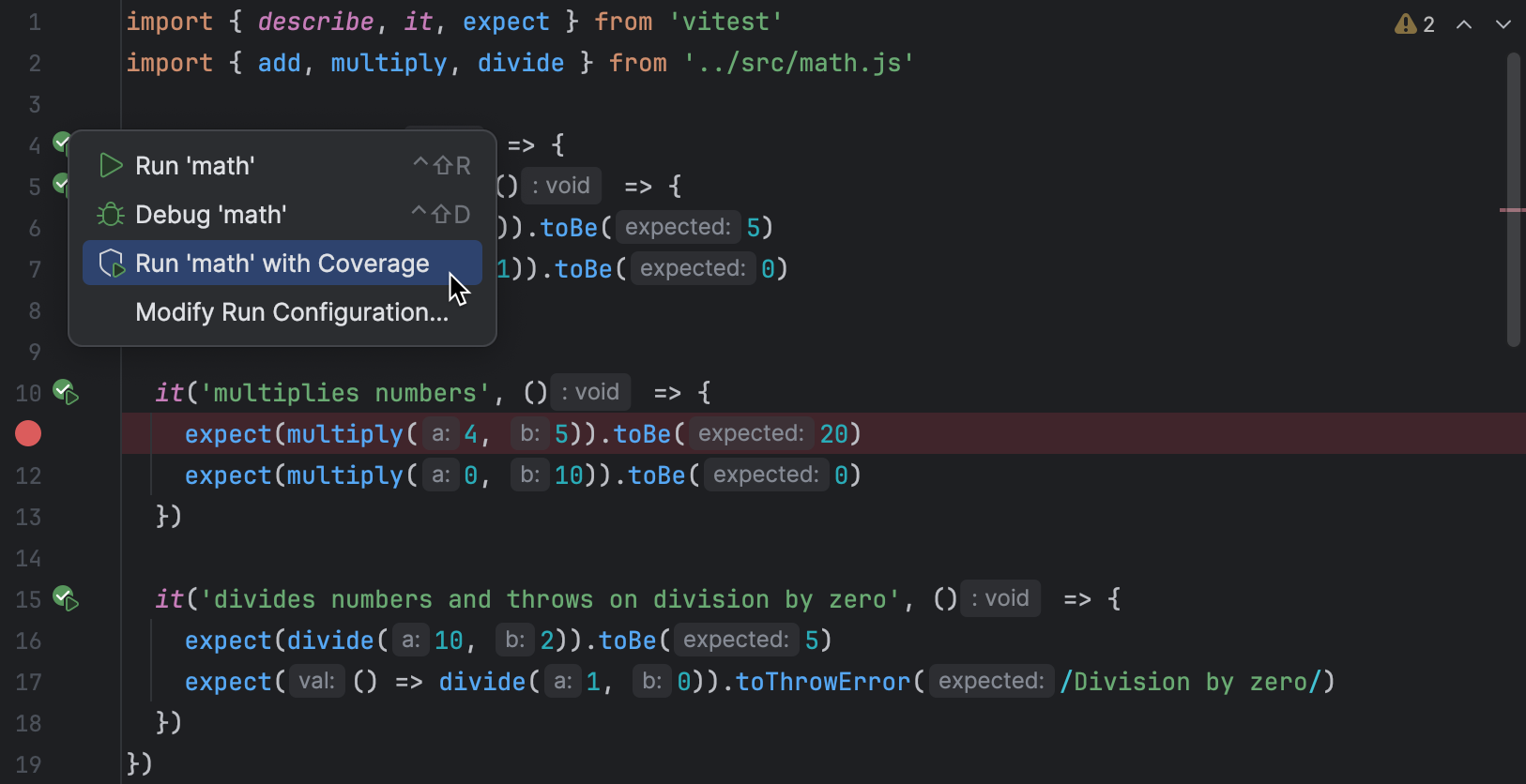 Vitest | WebStorm Documentation