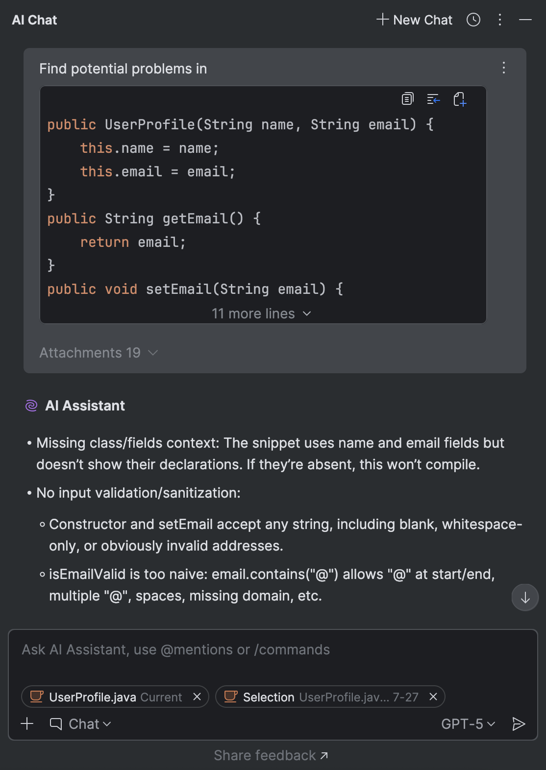 Find and fix problems with AI | AI Assistant Documentation