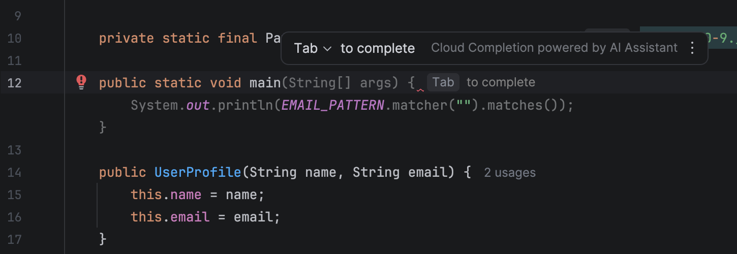 Code completion | AI Assistant Documentation
