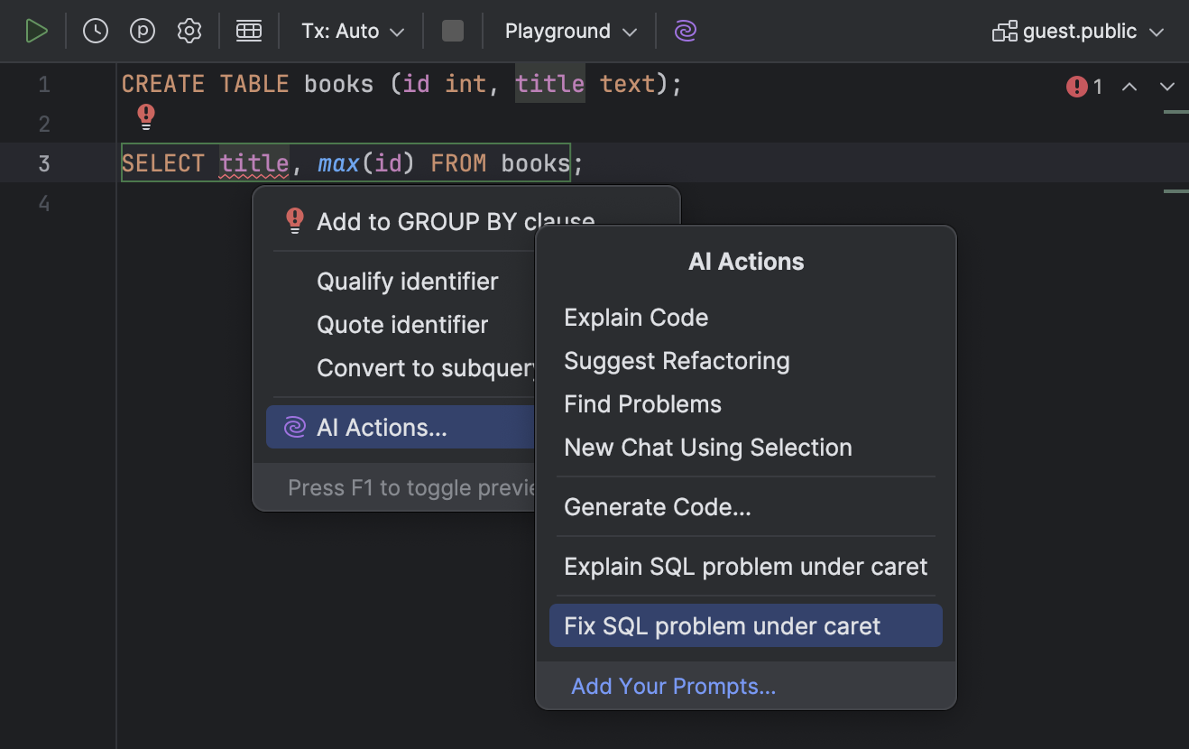 Find and fix problems with AI | AI Assistant Documentation