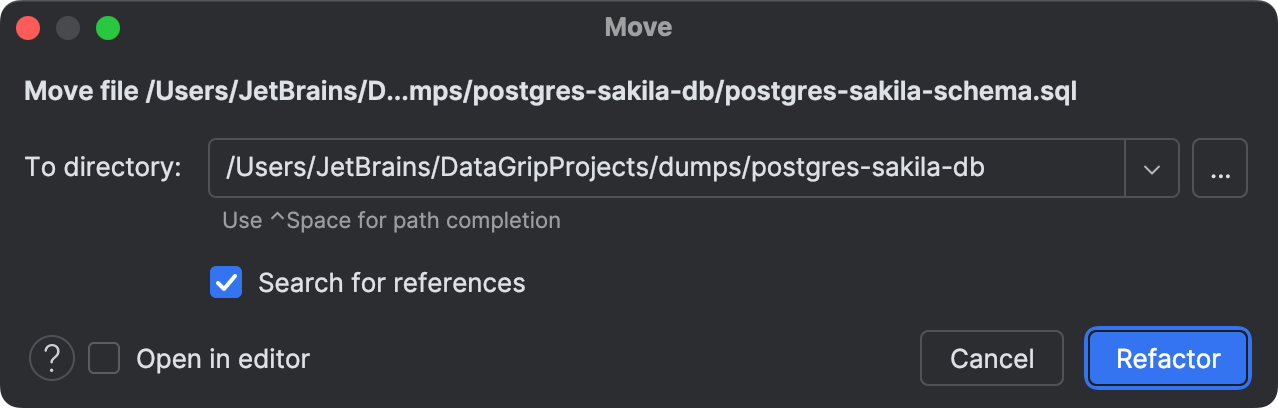 Move File dialog | DataGrip Documentation