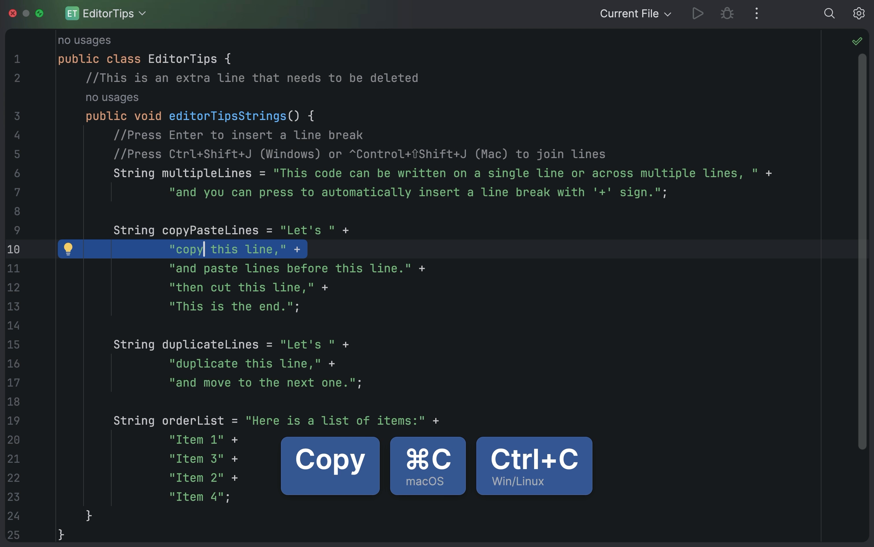 Tutorial: Work with code in the editor | IntelliJ IDEA Documentation