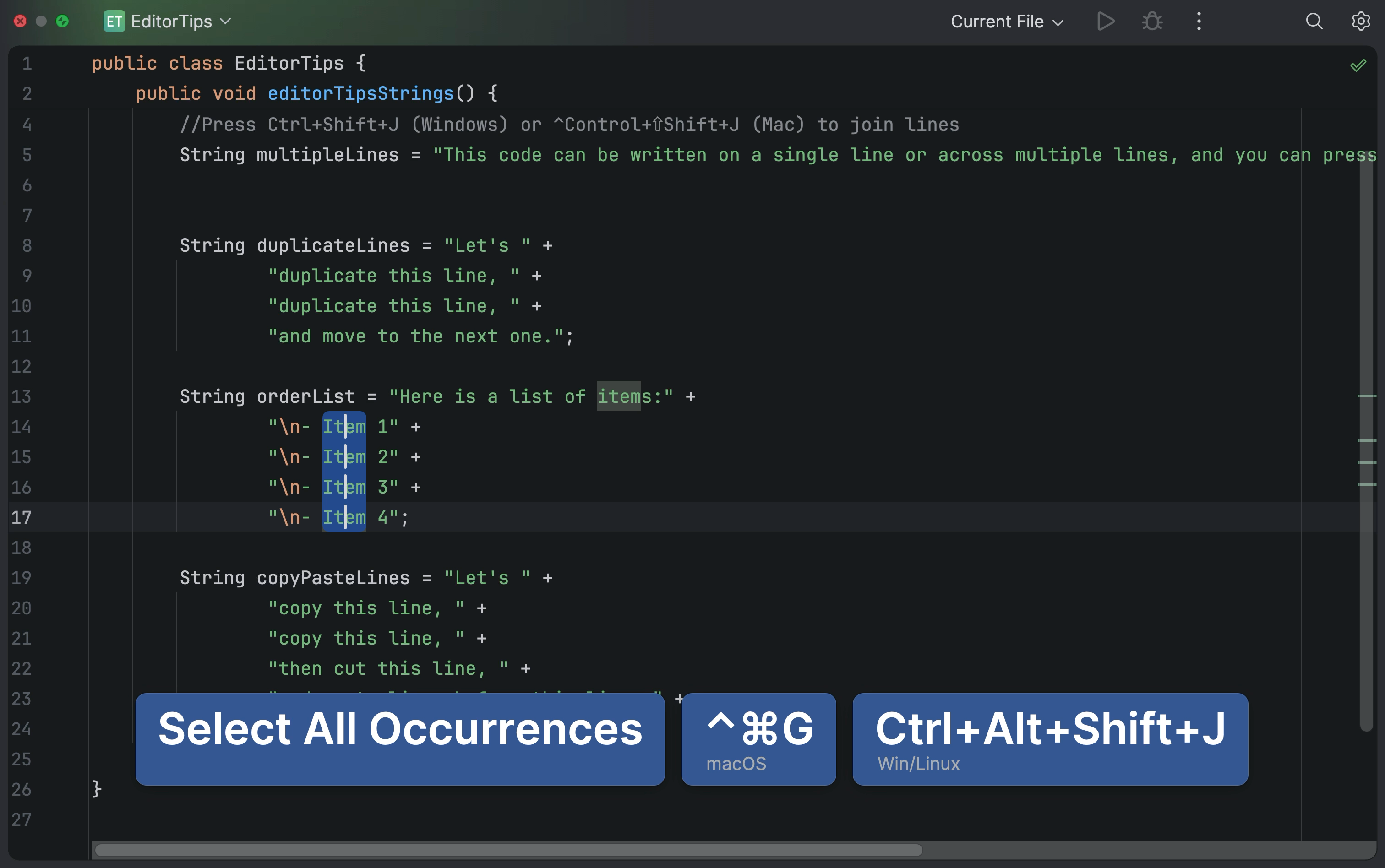 Tutorial: Work with code in the editor | IntelliJ IDEA Documentation