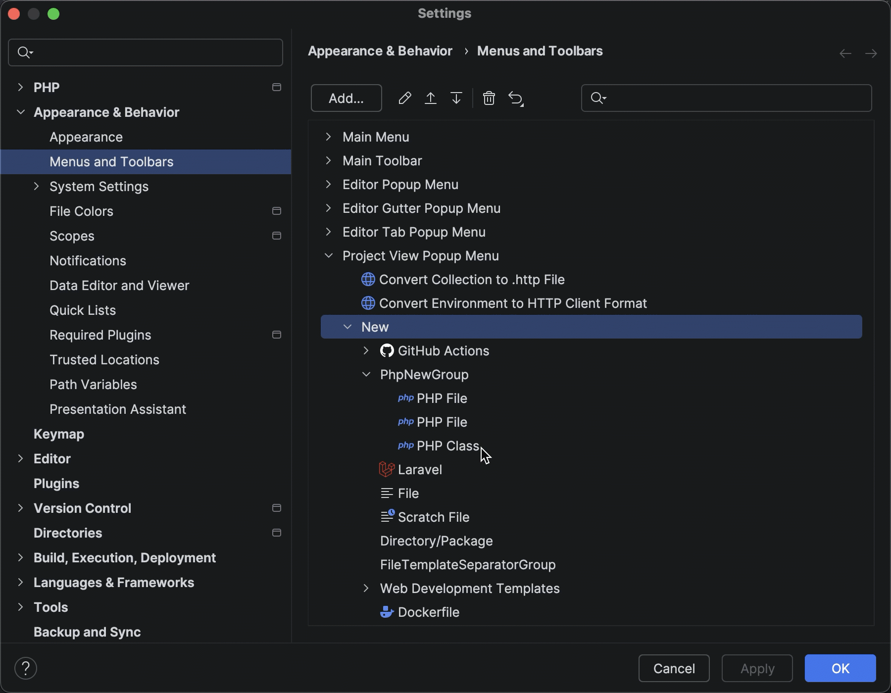 プロジェクトに項目を追加する | PhpStorm ドキュメント