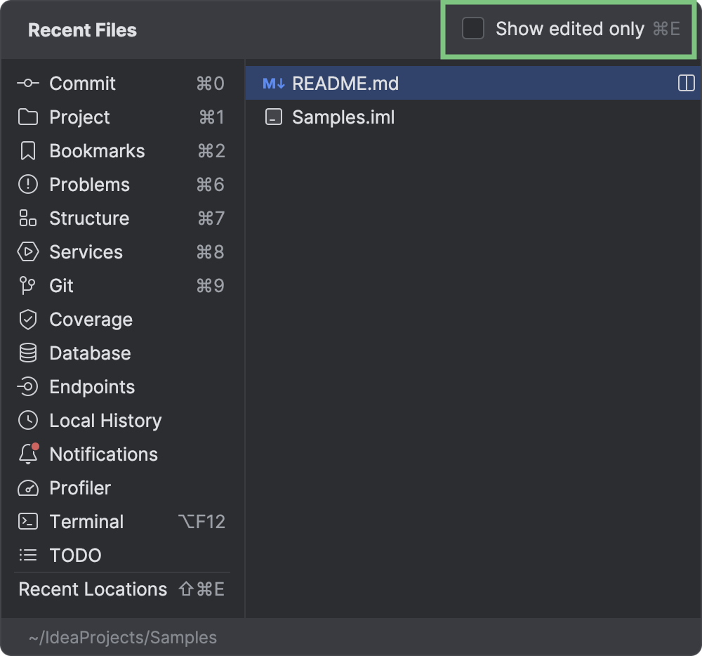 Recent files and changes | IntelliJ IDEA Documentation
