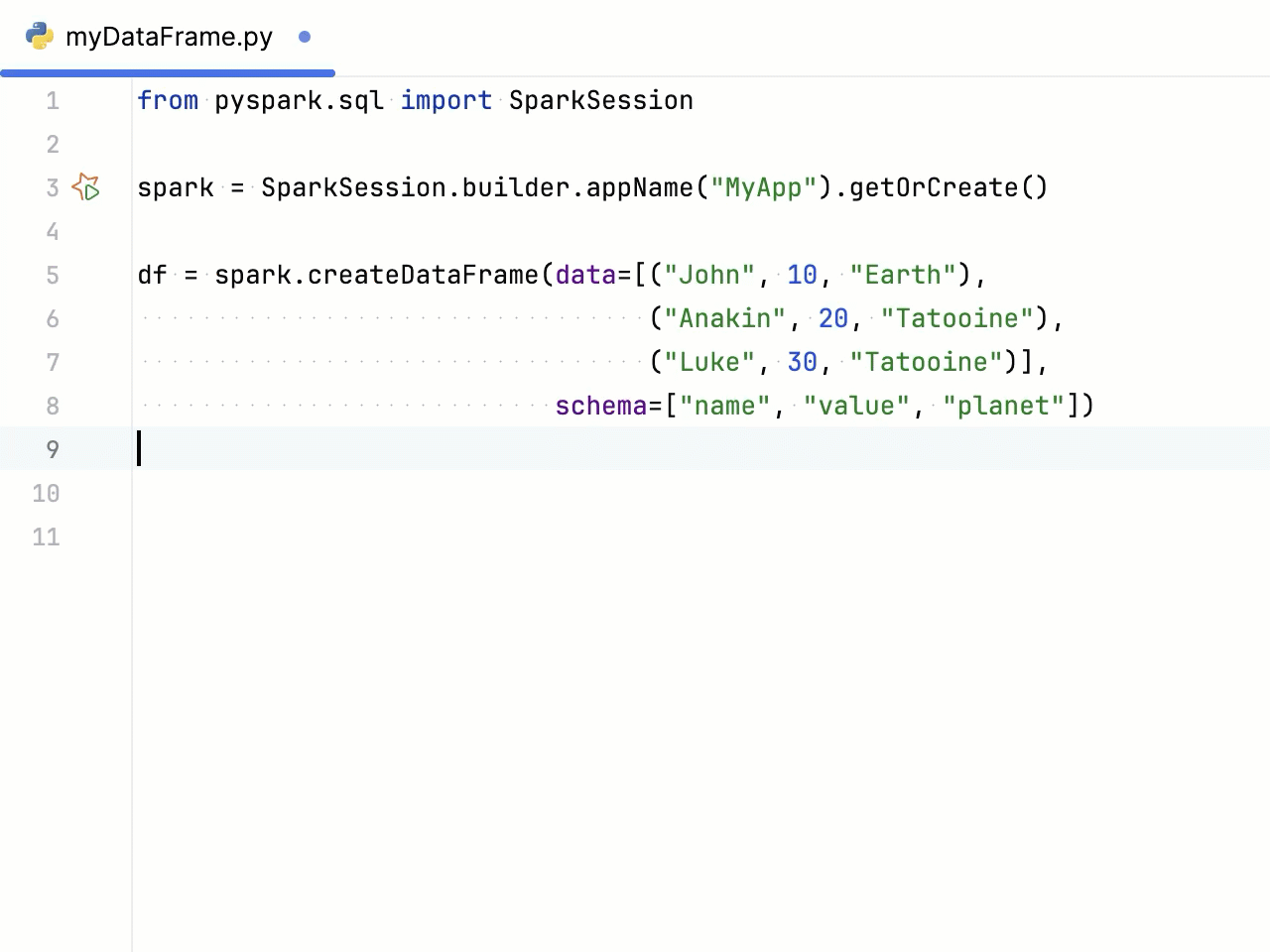 Spark DataFrame コーディング支援 | PyCharm ドキュメント
