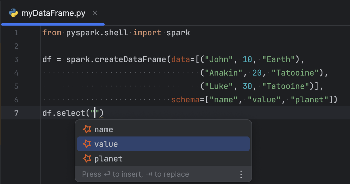 Spark DataFrame coding assistance | IntelliJ IDEA Documentation