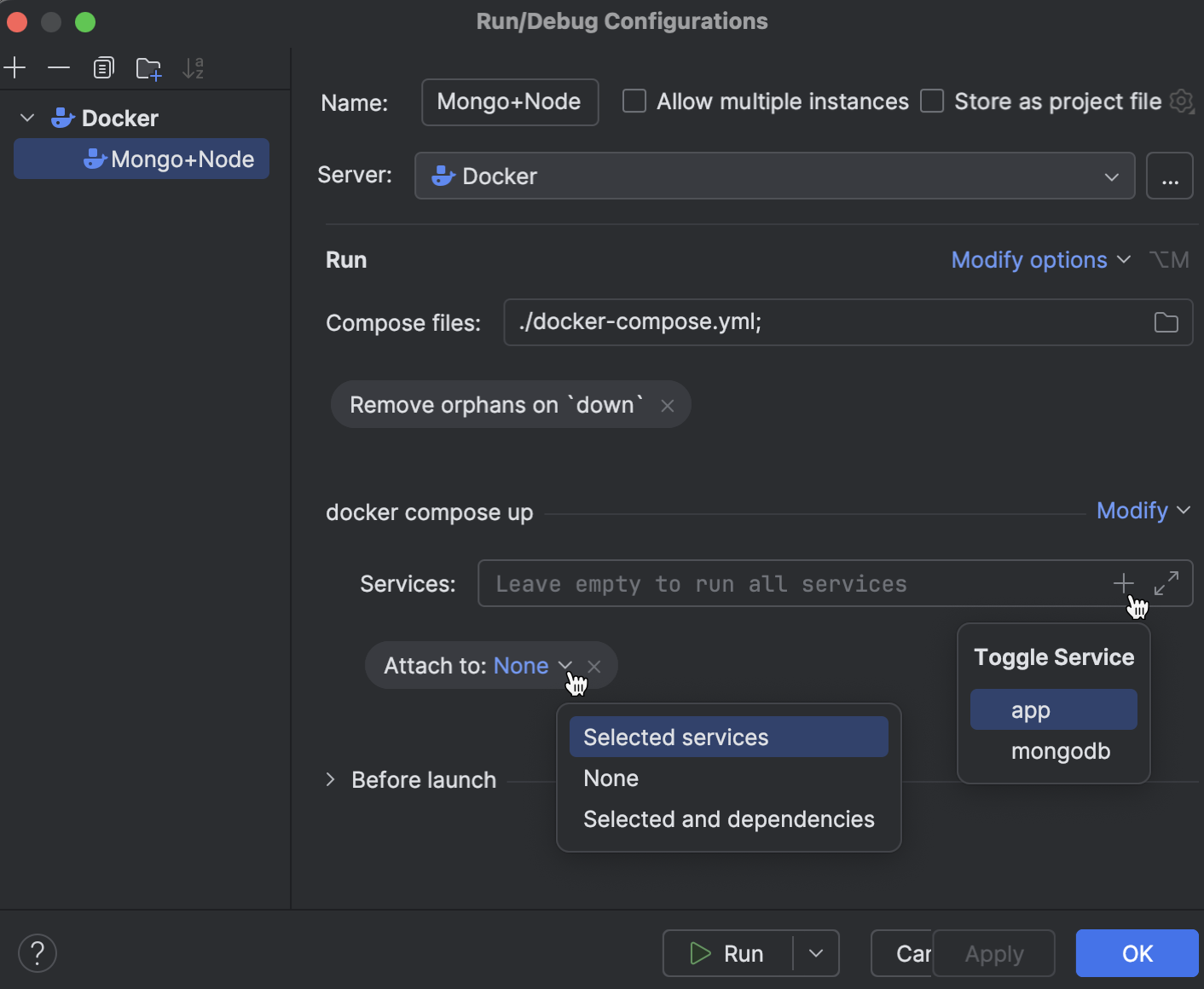 Docker compose 実行構成 | WebStorm ドキュメント