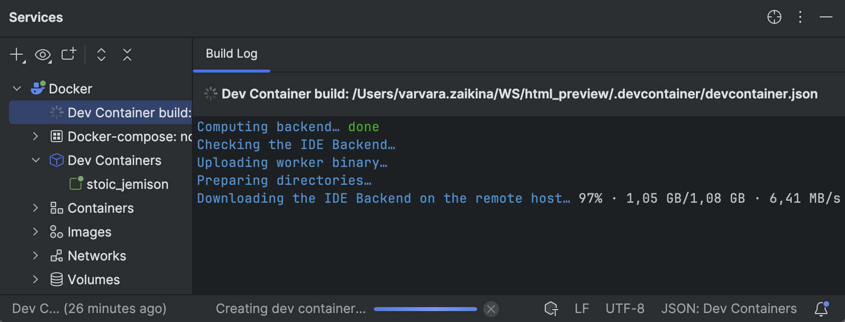IDE 内で Dev Container を起動する | WebStorm ドキュメント