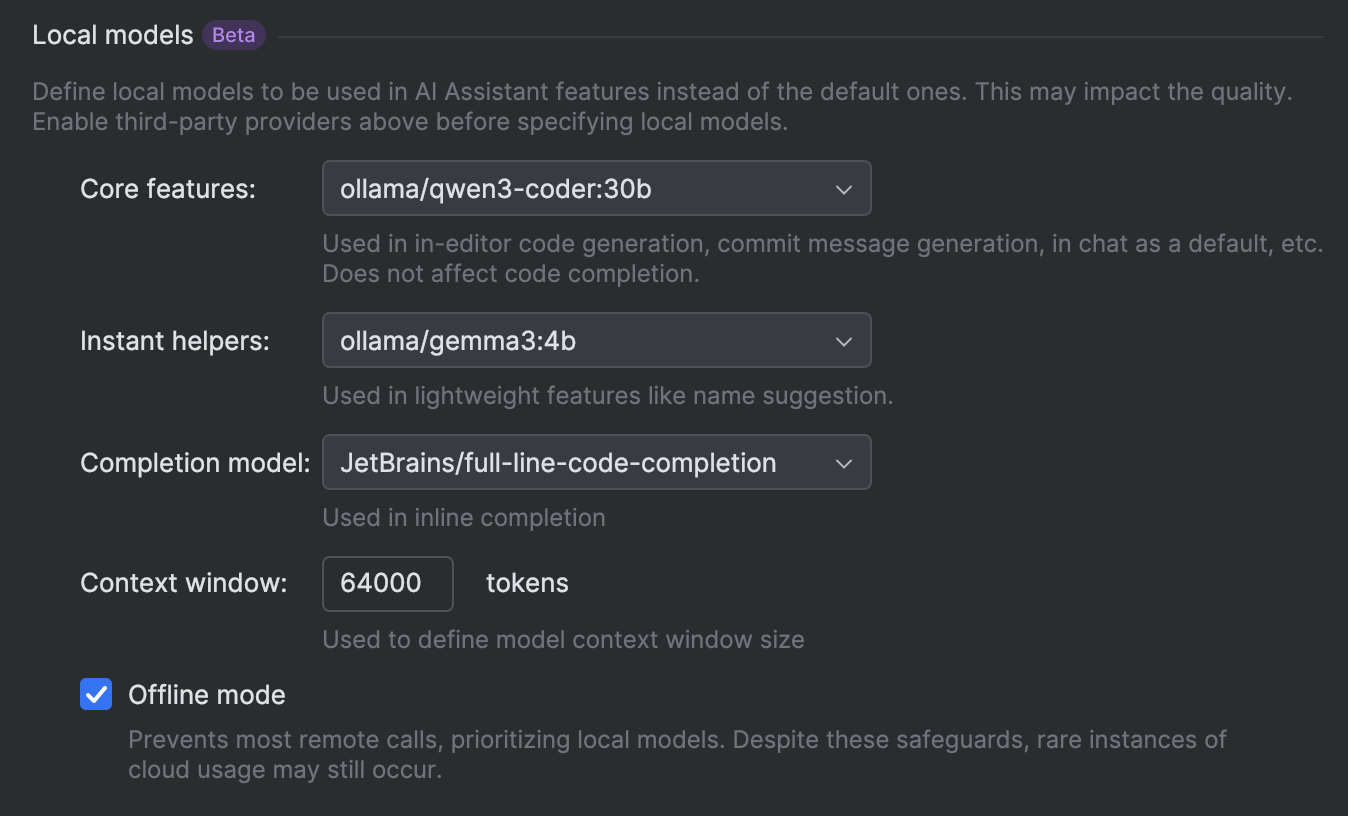 Use third-party and local models | AI Assistant Documentation
