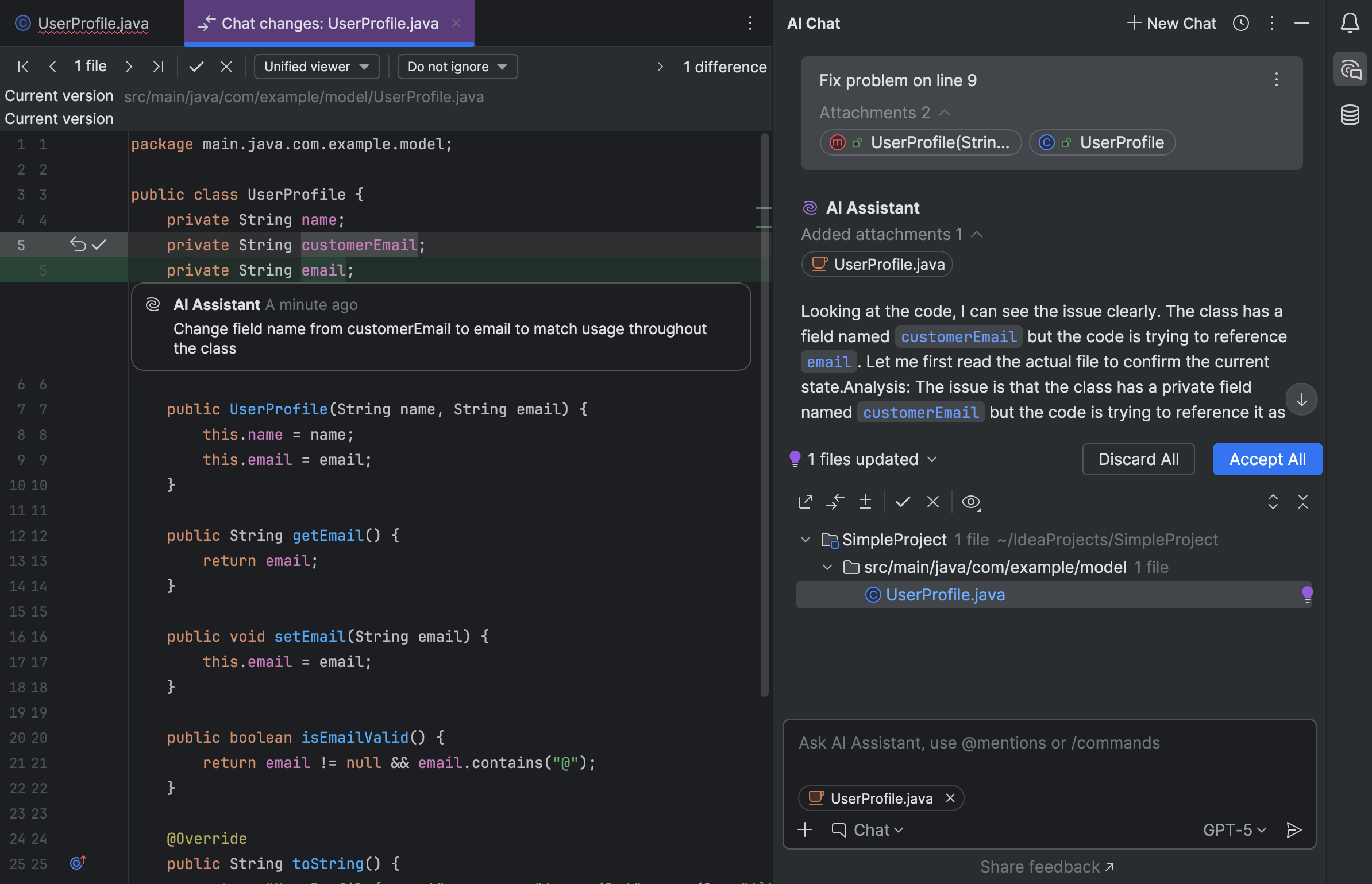 Find and fix problems with AI | AI Assistant Documentation
