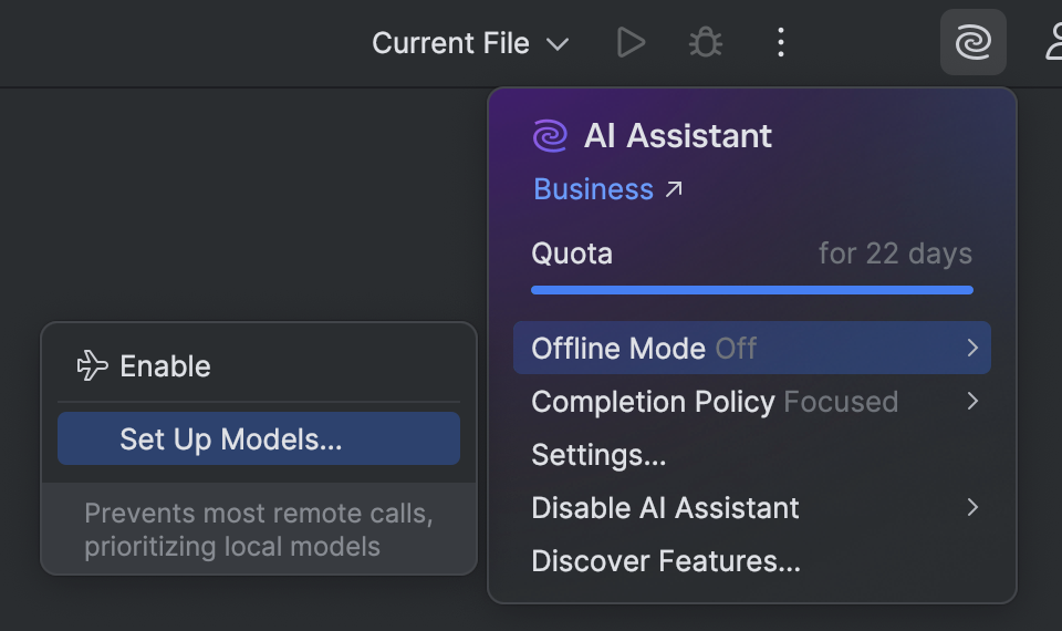 Switch to offline mode | AI Assistant Documentation