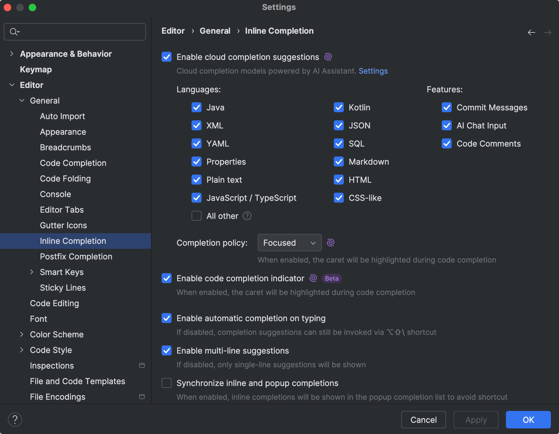 Code completion | AI Assistant Documentation