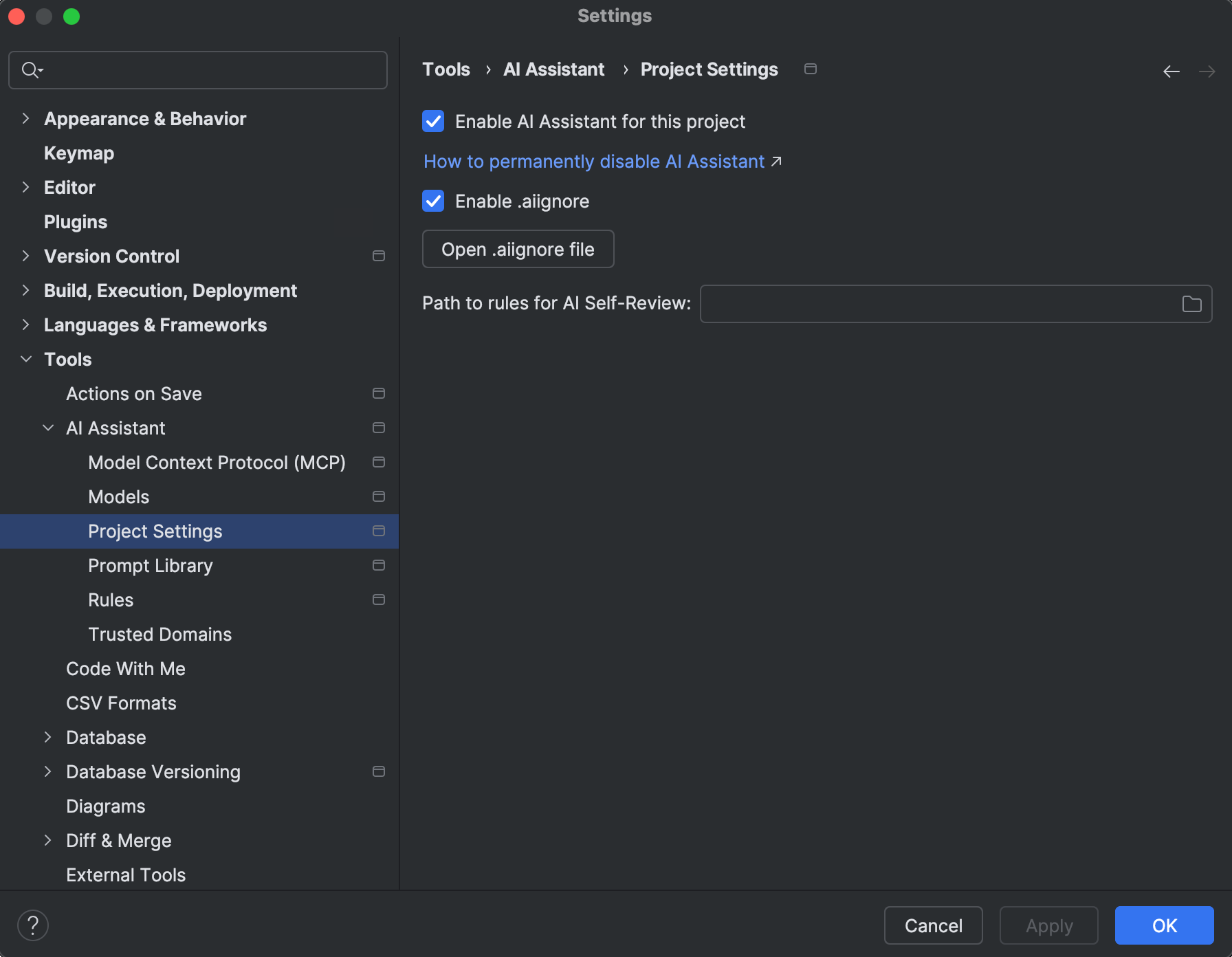 Project Settings | AI Assistant Documentation
