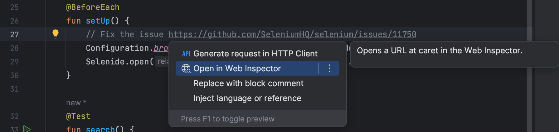 Work with Web Inspector | Aqua Documentation