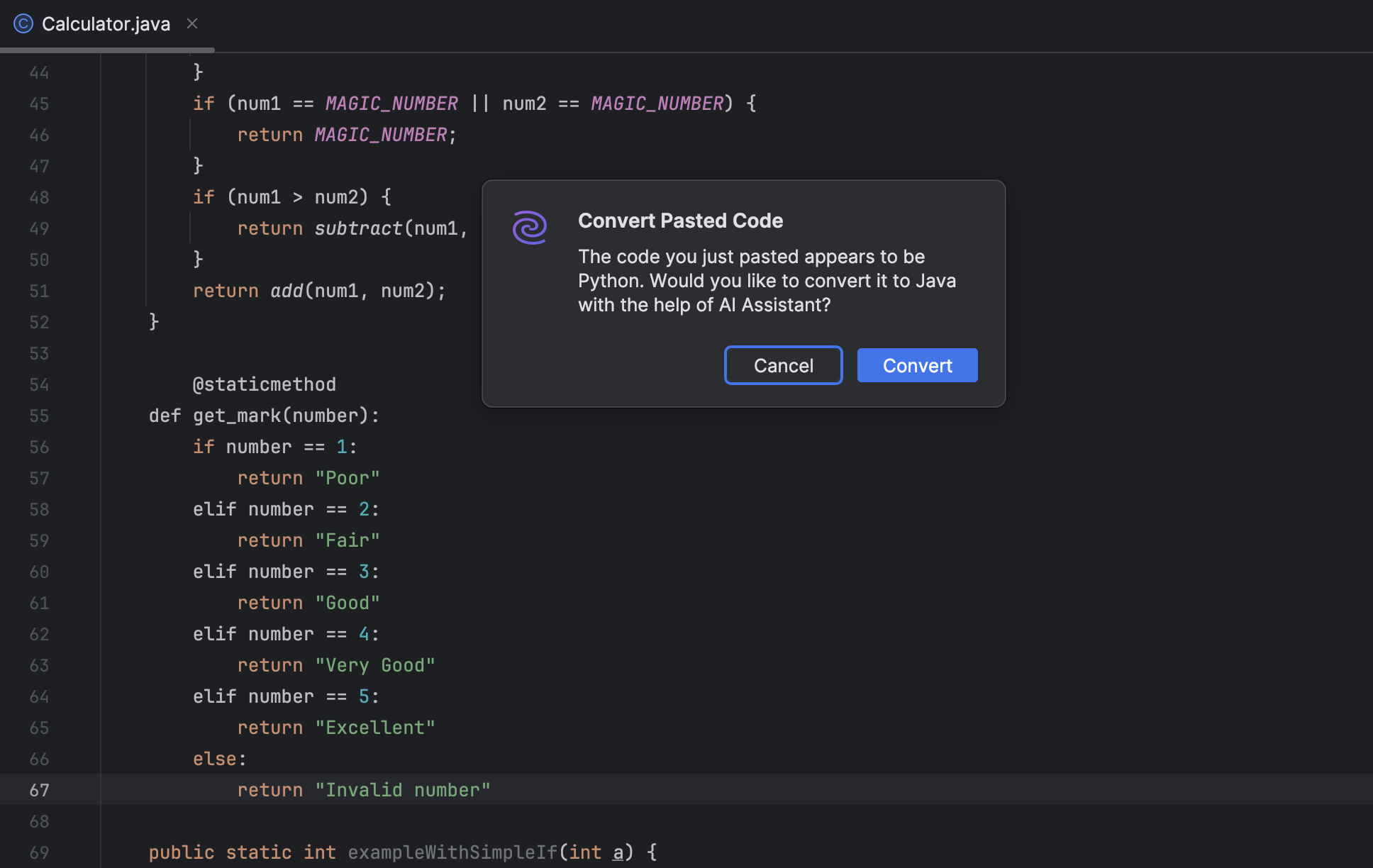 Convert code to another language | AI Assistant Documentation