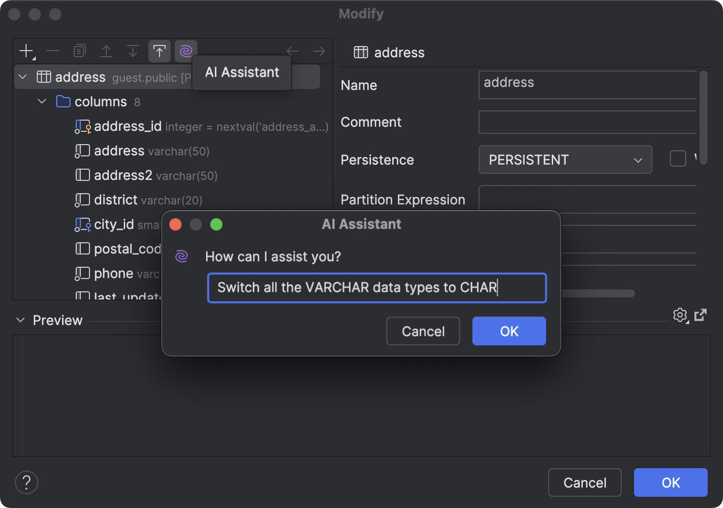 Use AI with databases | AI Assistant Documentation
