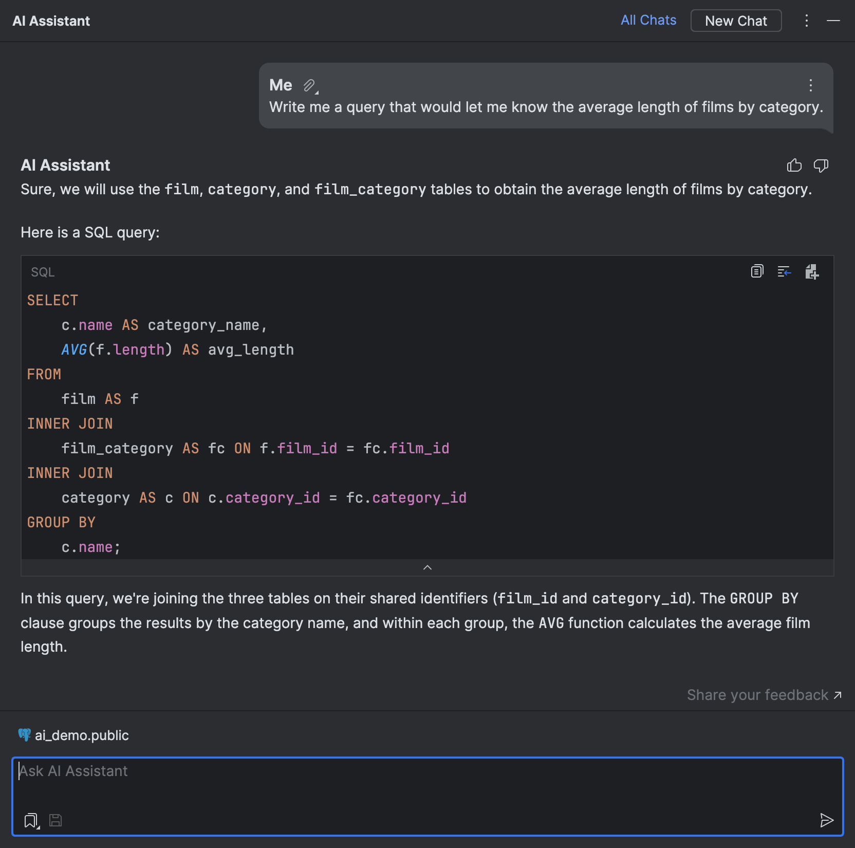 Use AI Assistant in DataGrip | AI Assistant Documentation
