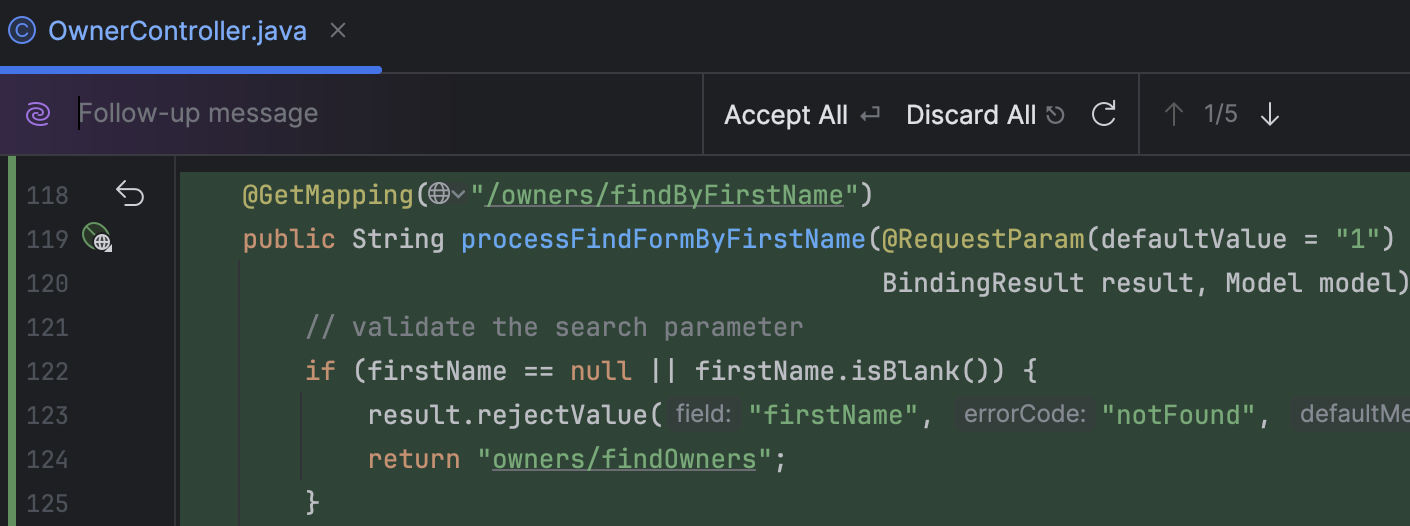 In-editor code generation | AI Assistant Documentation