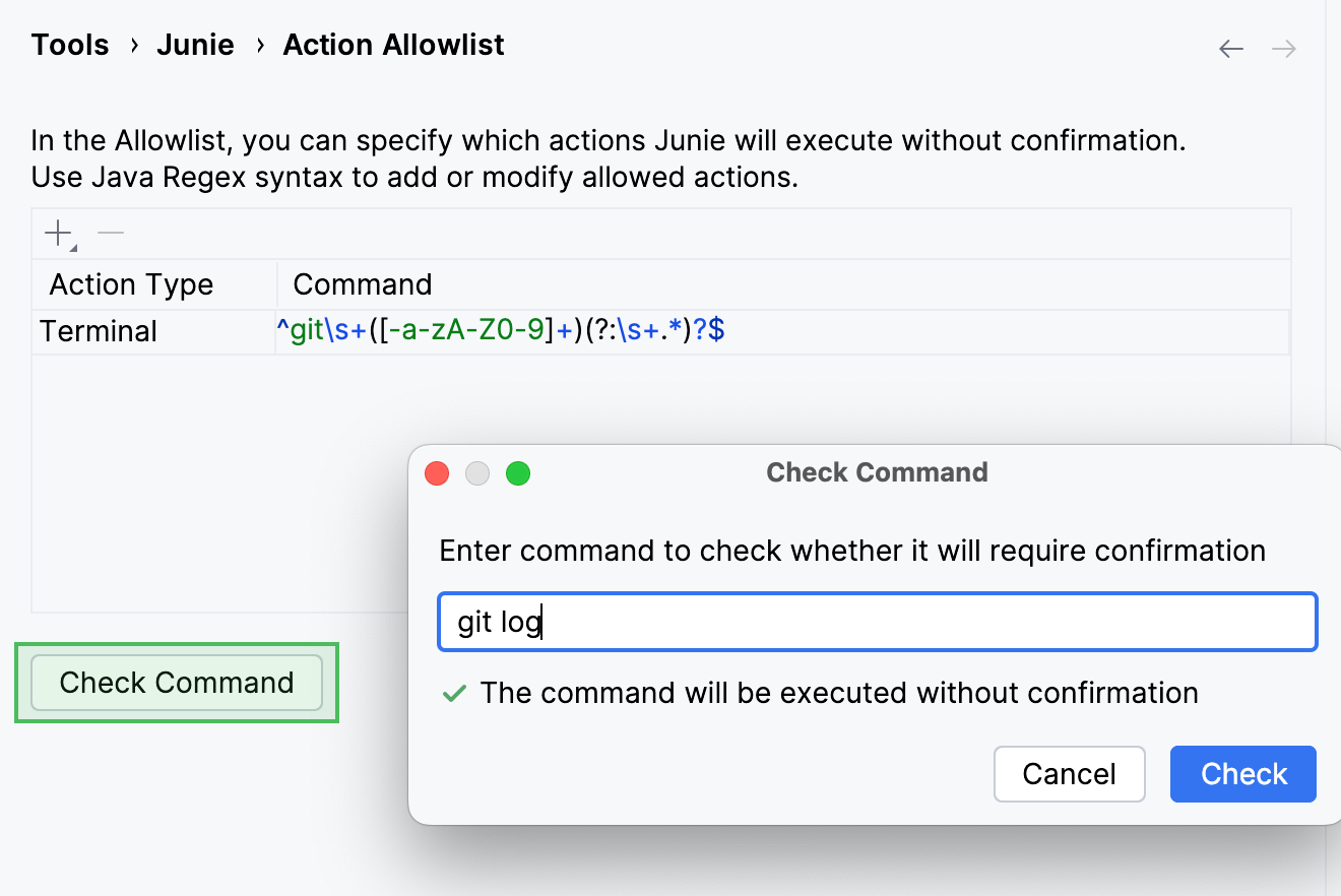 Action Allowlist | Junie Documentation