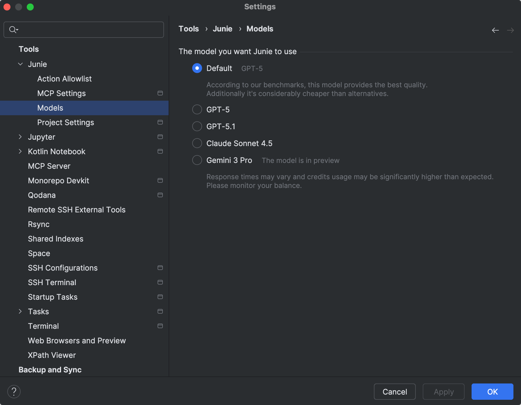 Models | Junie Documentation