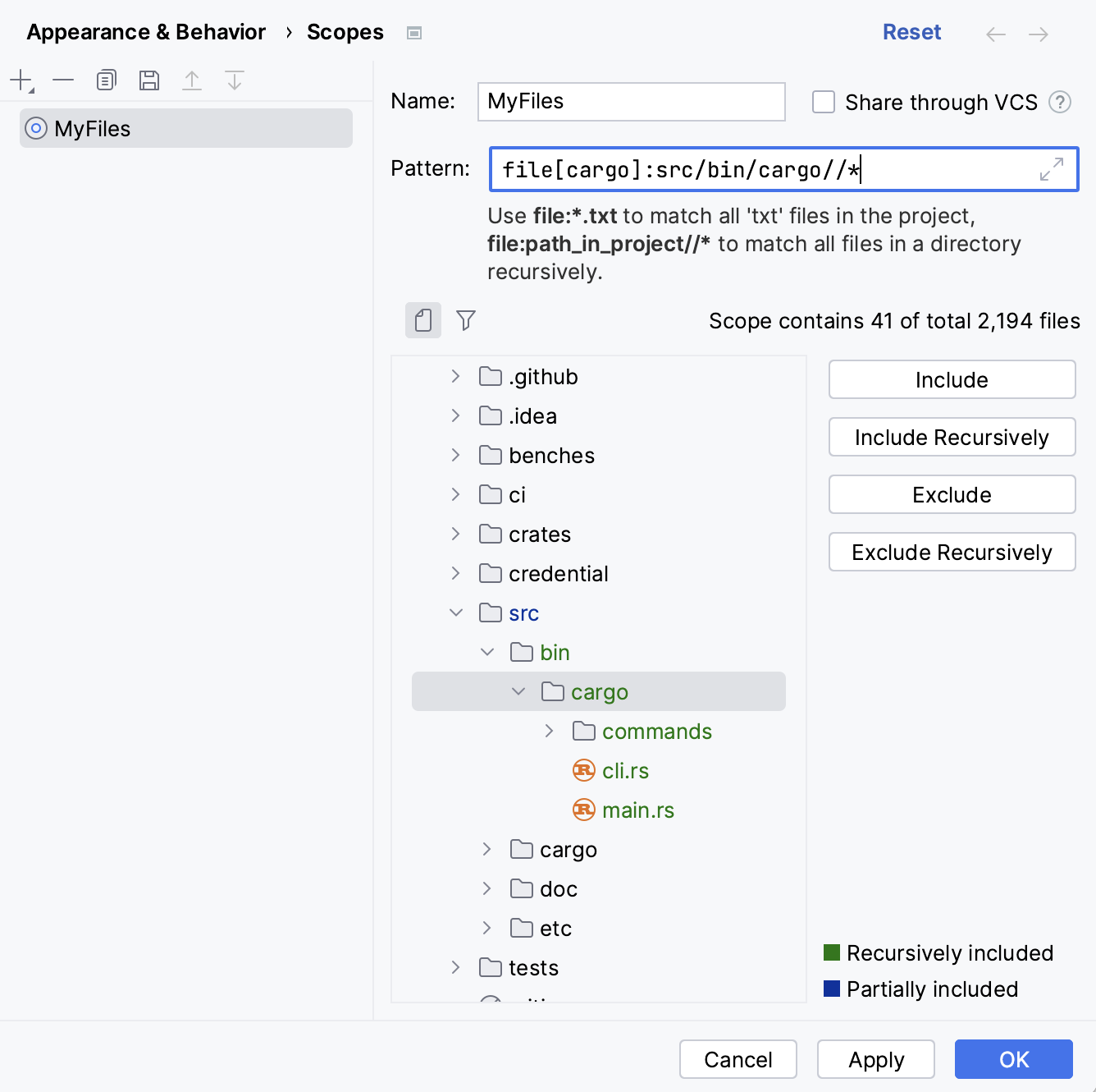 Scopes and file colors | RustRover Documentation