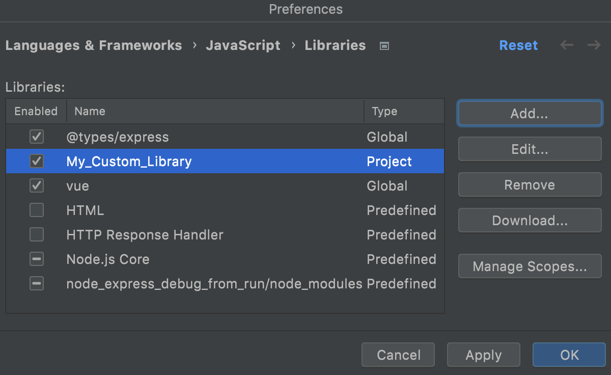 Configure JavaScript libraries | JetBrains Rider Documentation