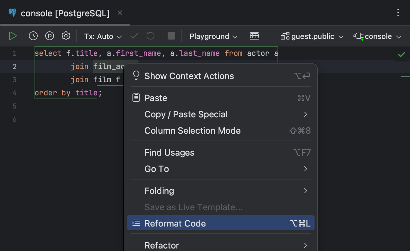Configure the SQL code style | JetBrains Rider Documentation