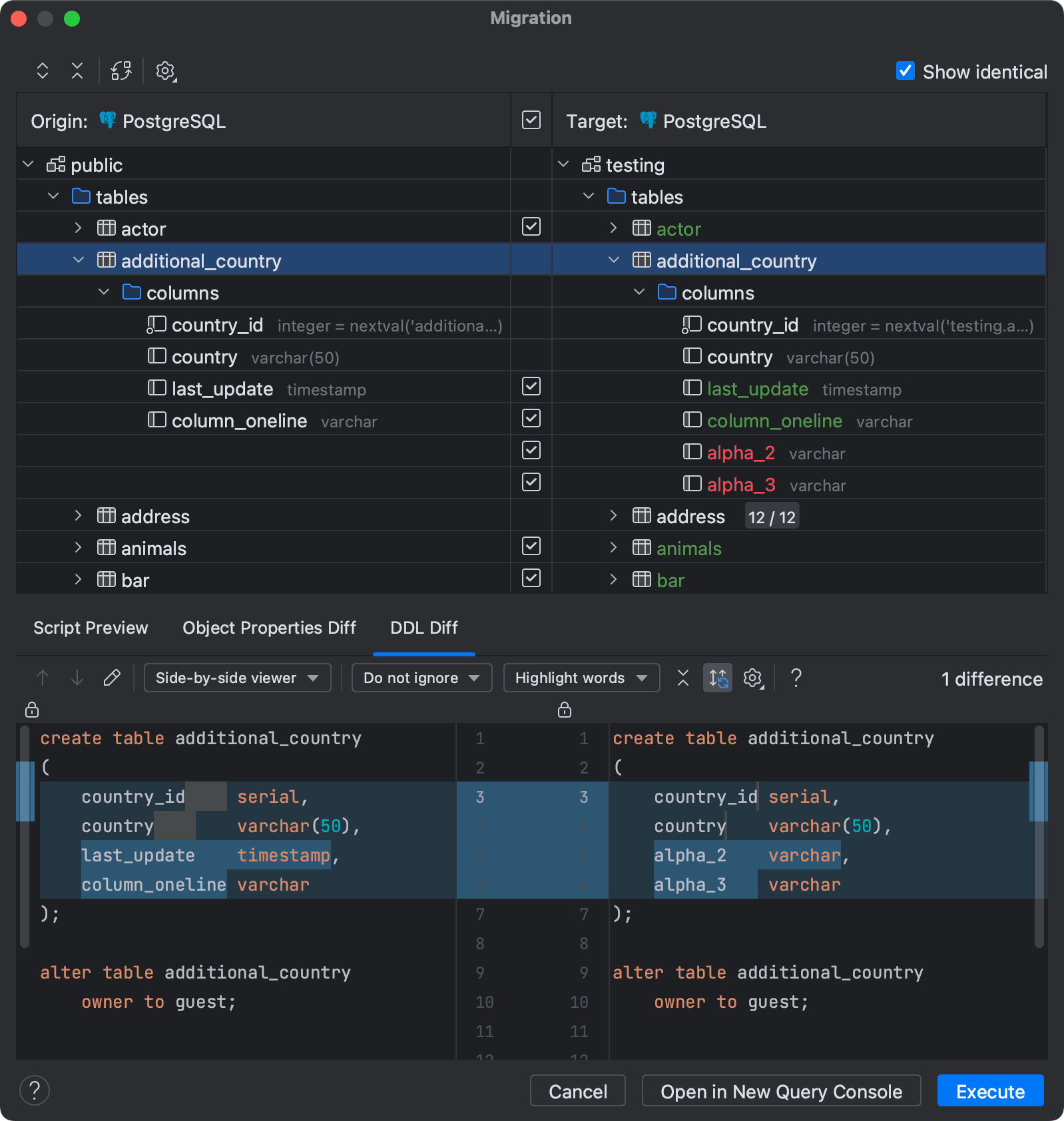 Schema comparison and migration | JetBrains Rider Documentation