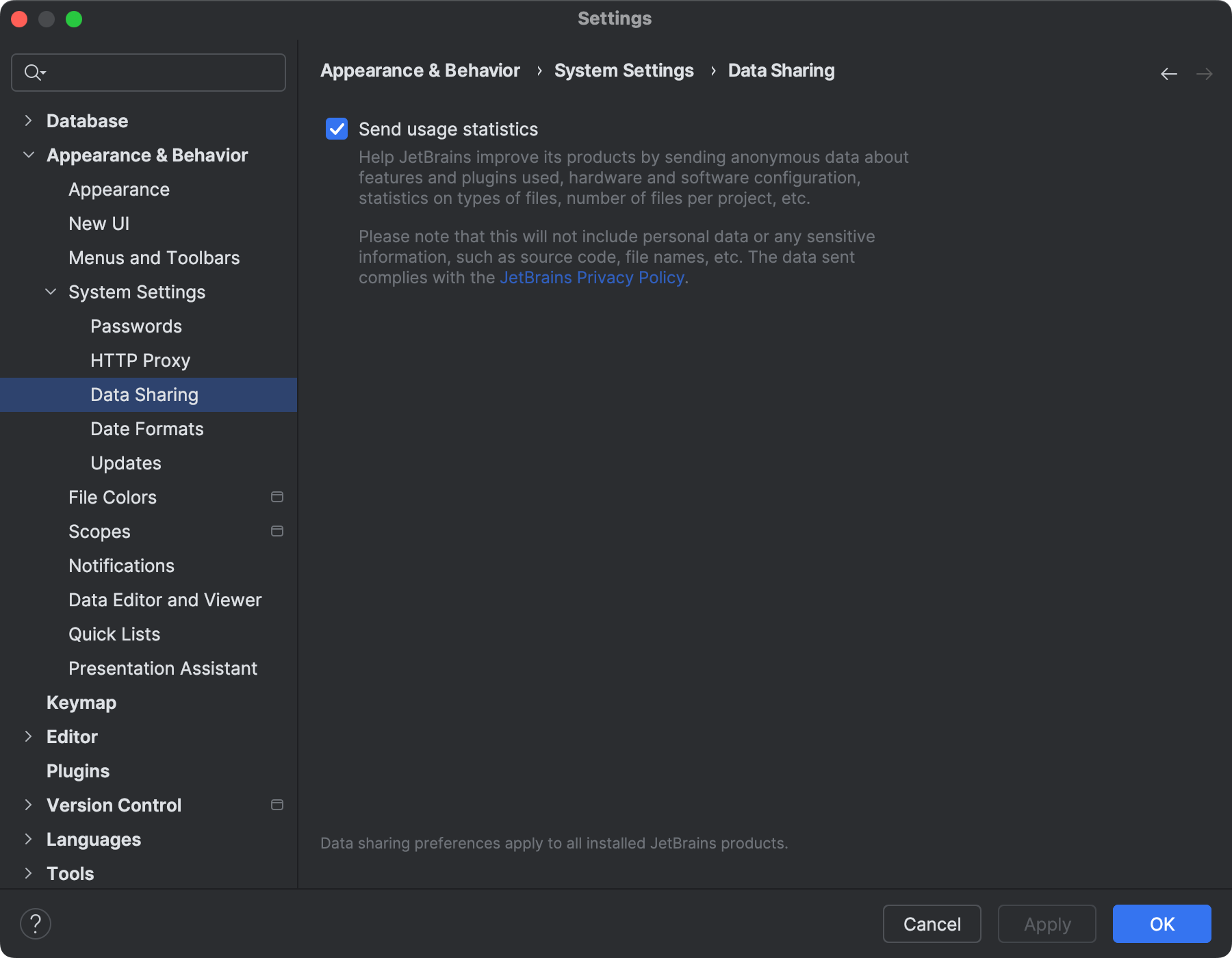 Data Sharing | JetBrains Rider Documentation