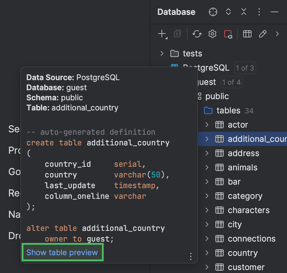 Tables | JetBrains Rider Documentation