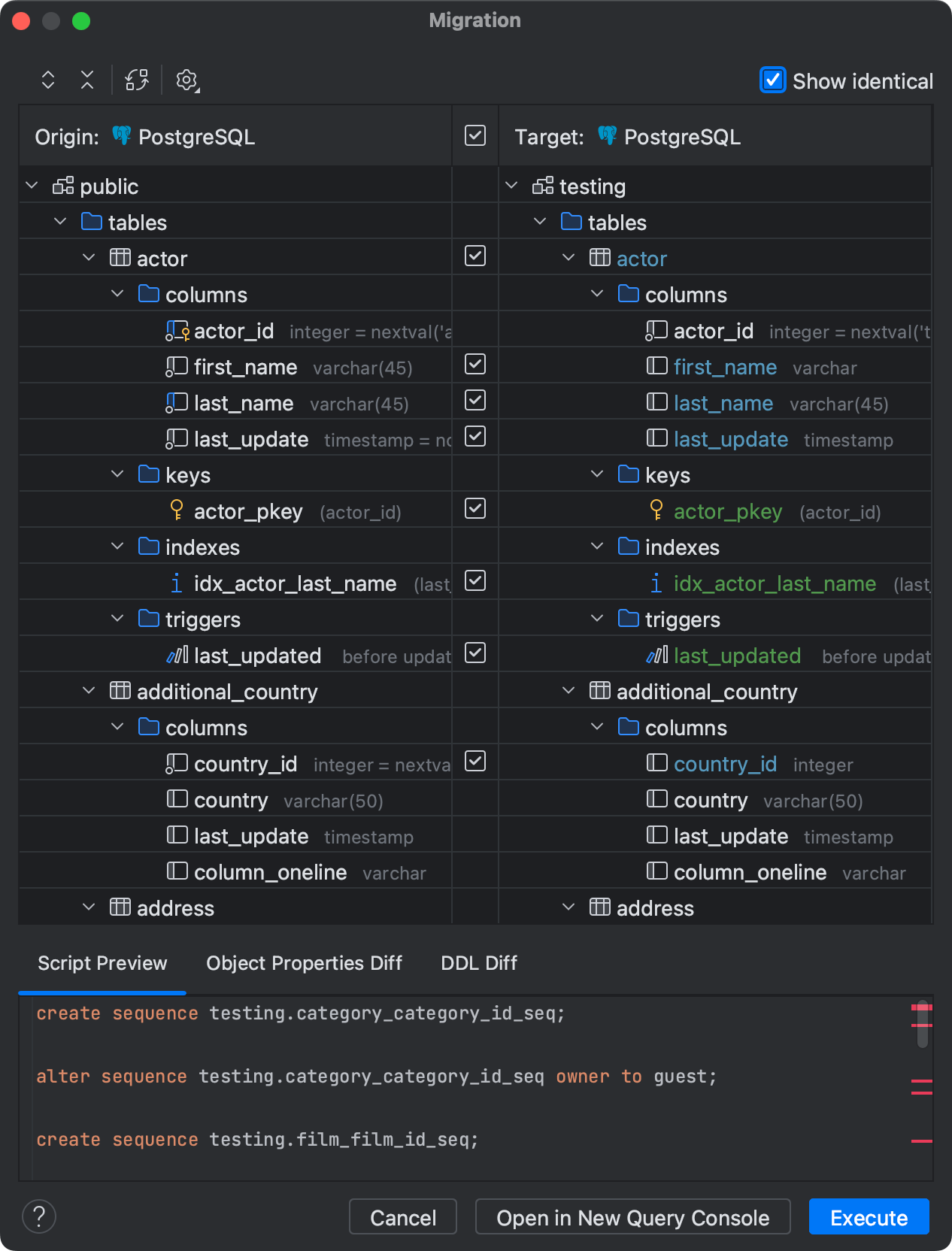 Schema comparison and migration | JetBrains Rider Documentation