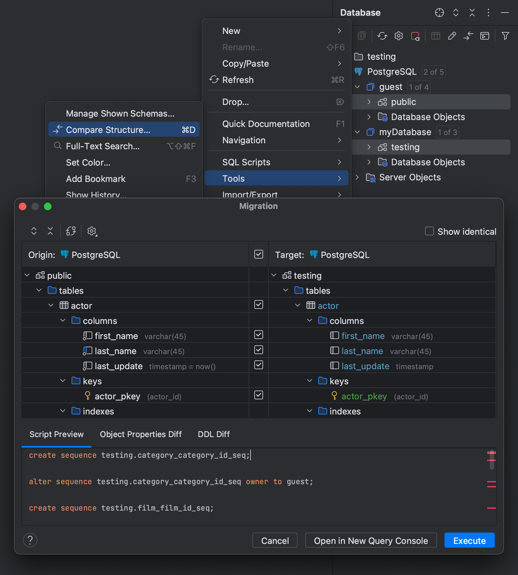 Schema comparison and migration | JetBrains Rider Documentation
