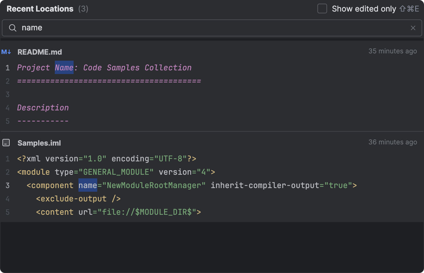Navigate recent locations and changes | JetBrains Rider Documentation