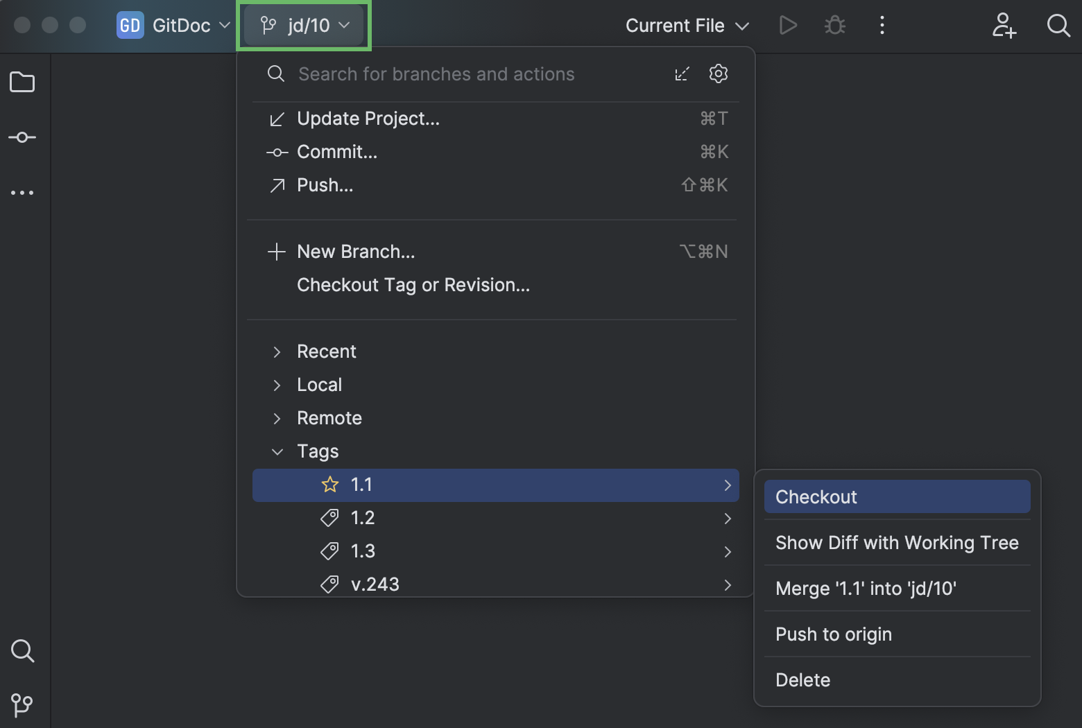 Use tags to mark specific Git commits | JetBrains Rider Documentation