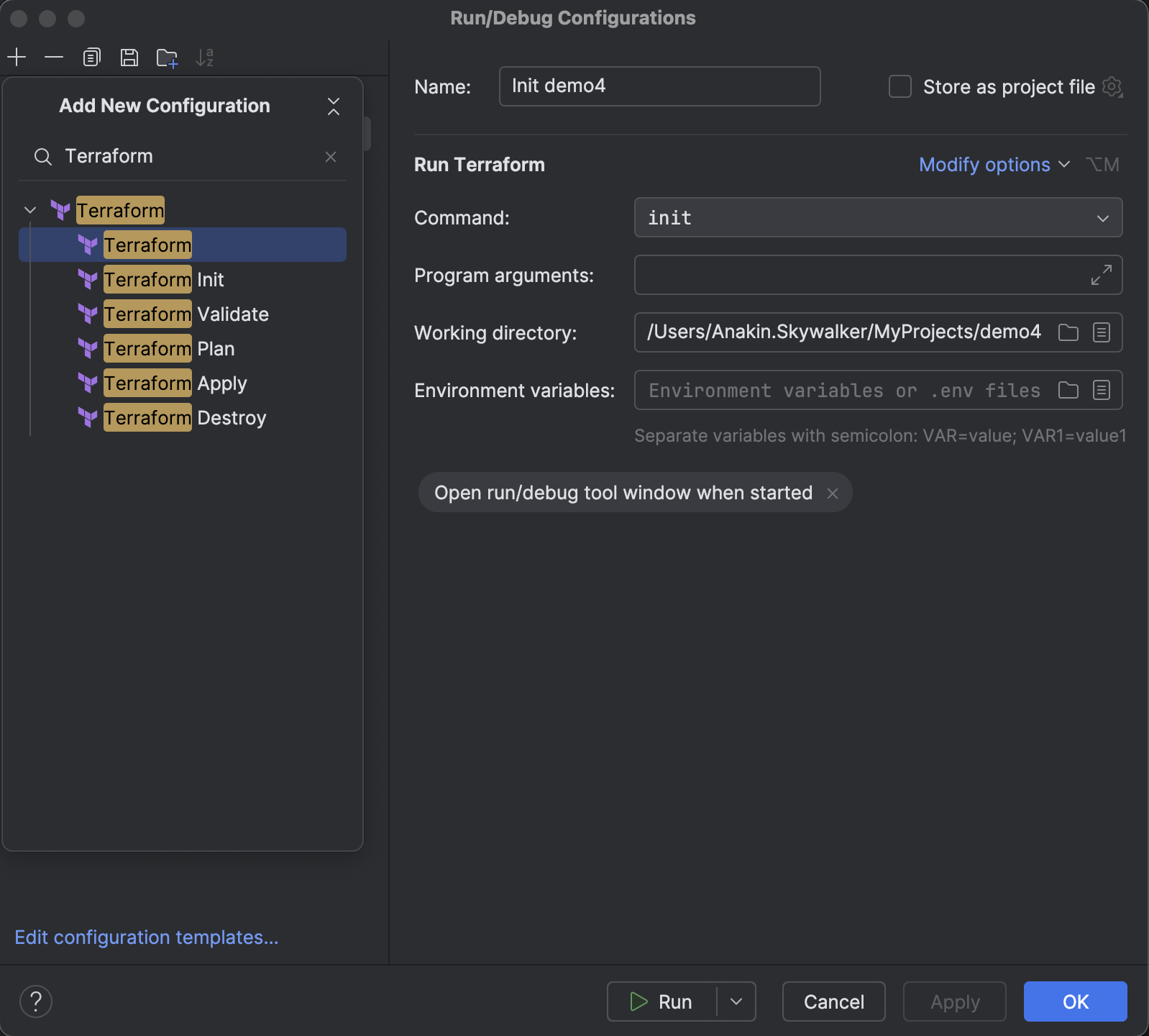 Languages and frameworks: Terraform | JetBrains Rider Documentation
