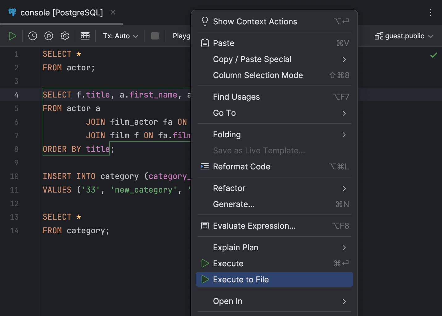 Run queries | JetBrains Rider Documentation
