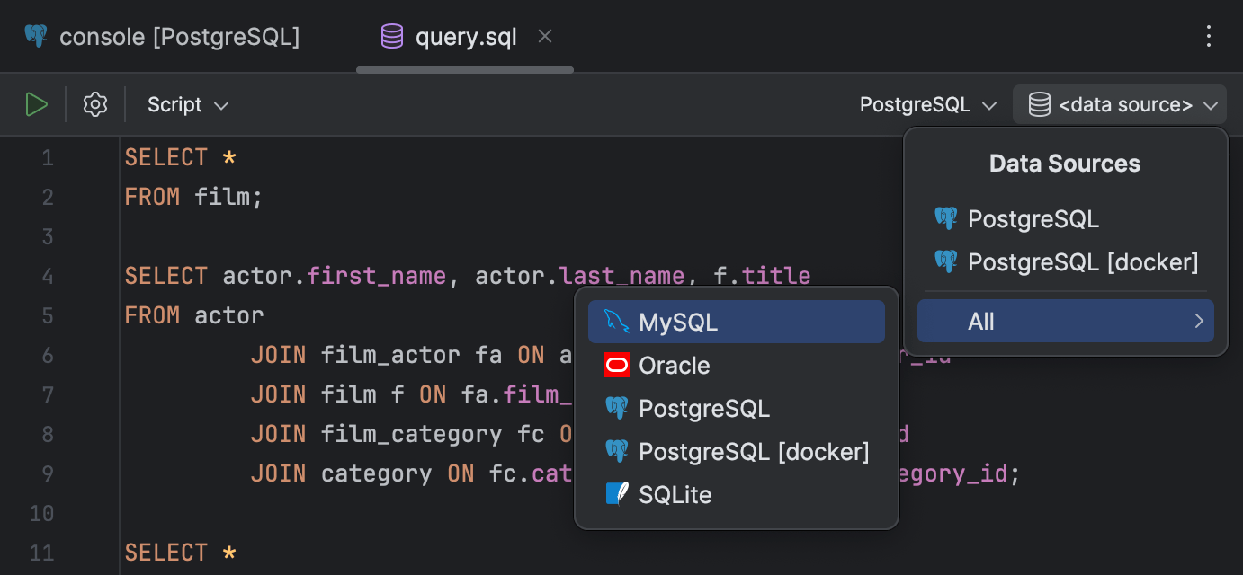 Run SQL files | JetBrains Rider Documentation